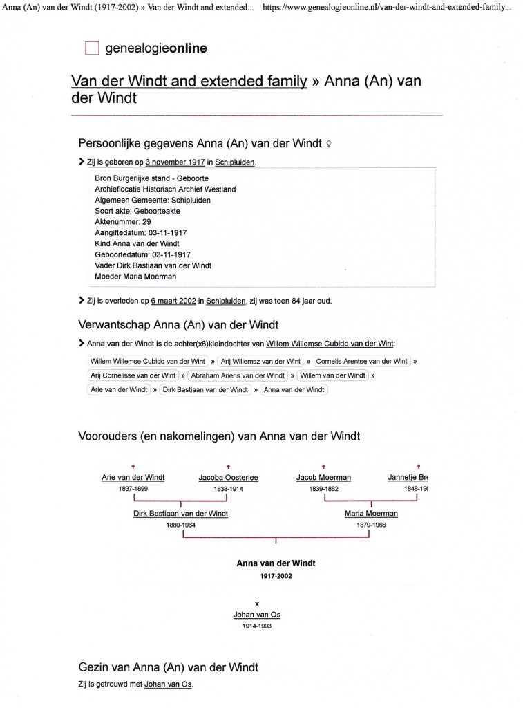 1917-11-03 Anna (An) van der Windt en Johan van Os | stamboomvanderwindt.nl